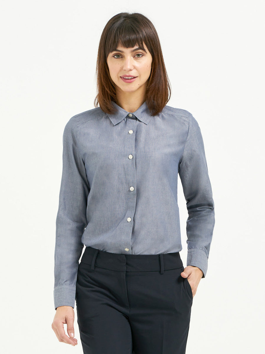Ladies' Essential Blouse - Blue Chambray – ICO Uniforms