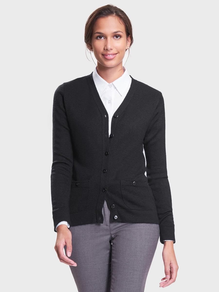 Ladies' 2 Pocket V-Neck Cardigan Sweater | Stylish Corporate Uniforms ...